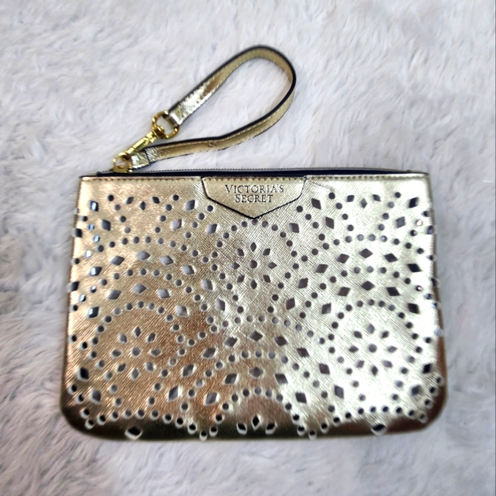 Victoria's Secret Gold Laser Cut Design Wristlet - Gem